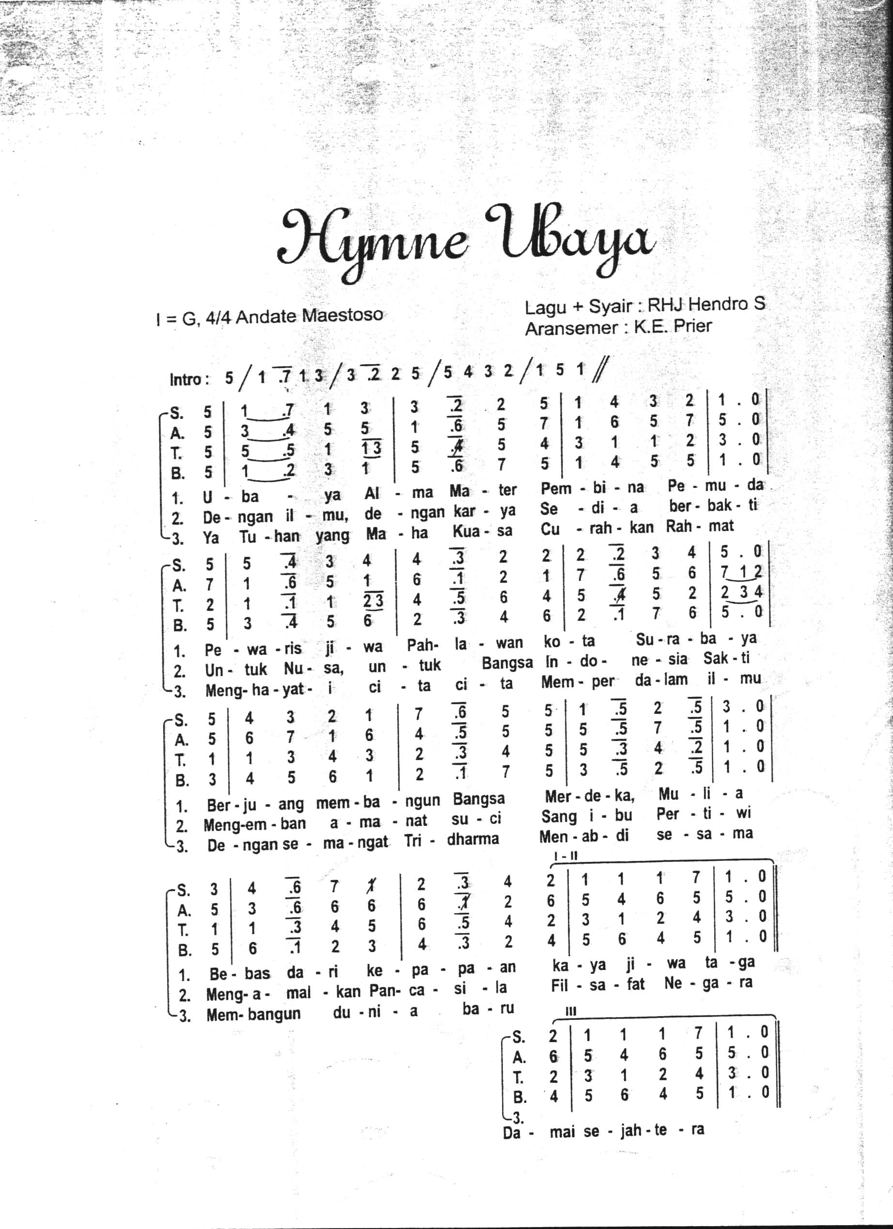 3 Mei 1985 - Himne UBAYA ditetapkan sebagai Himne Resmi Universitas ...